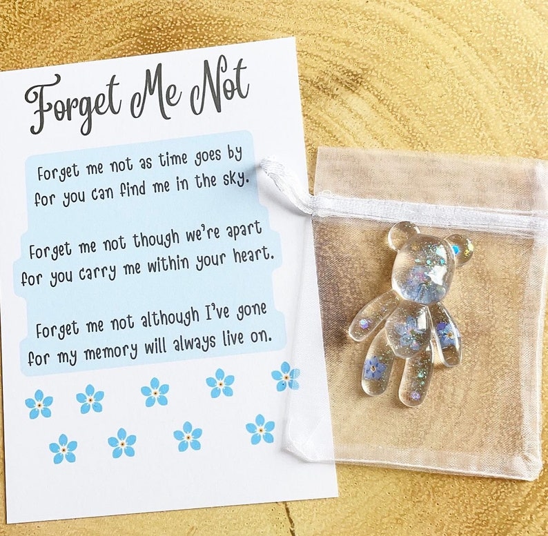 FORGET ME NOT, Worry Bear, Forget Me Not Flowers, Pocket Hug, Pressed ...
