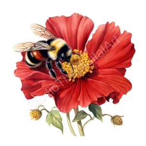 Watercolor Bumble Bee Clipart, Spring Garden Bee Clip Art PNG Graphics ...