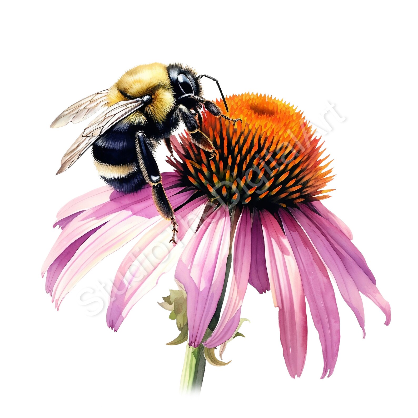 Watercolor Bumble Bee Clipart, Spring Garden Bee Clip Art PNG Graphics ...