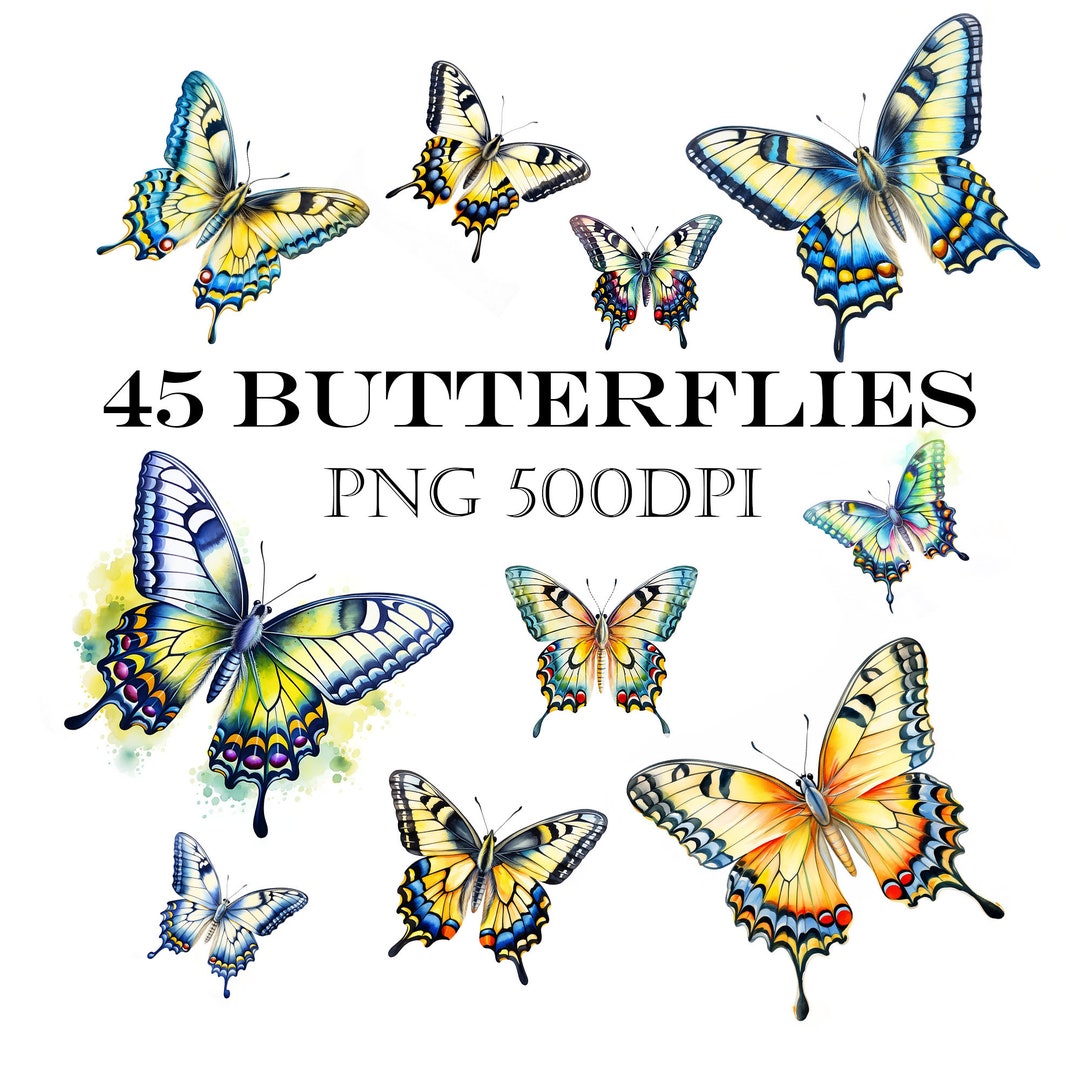 Watercolor Butterfly Clip Art, Butterflies PNG, Card Making, Wall Art ...
