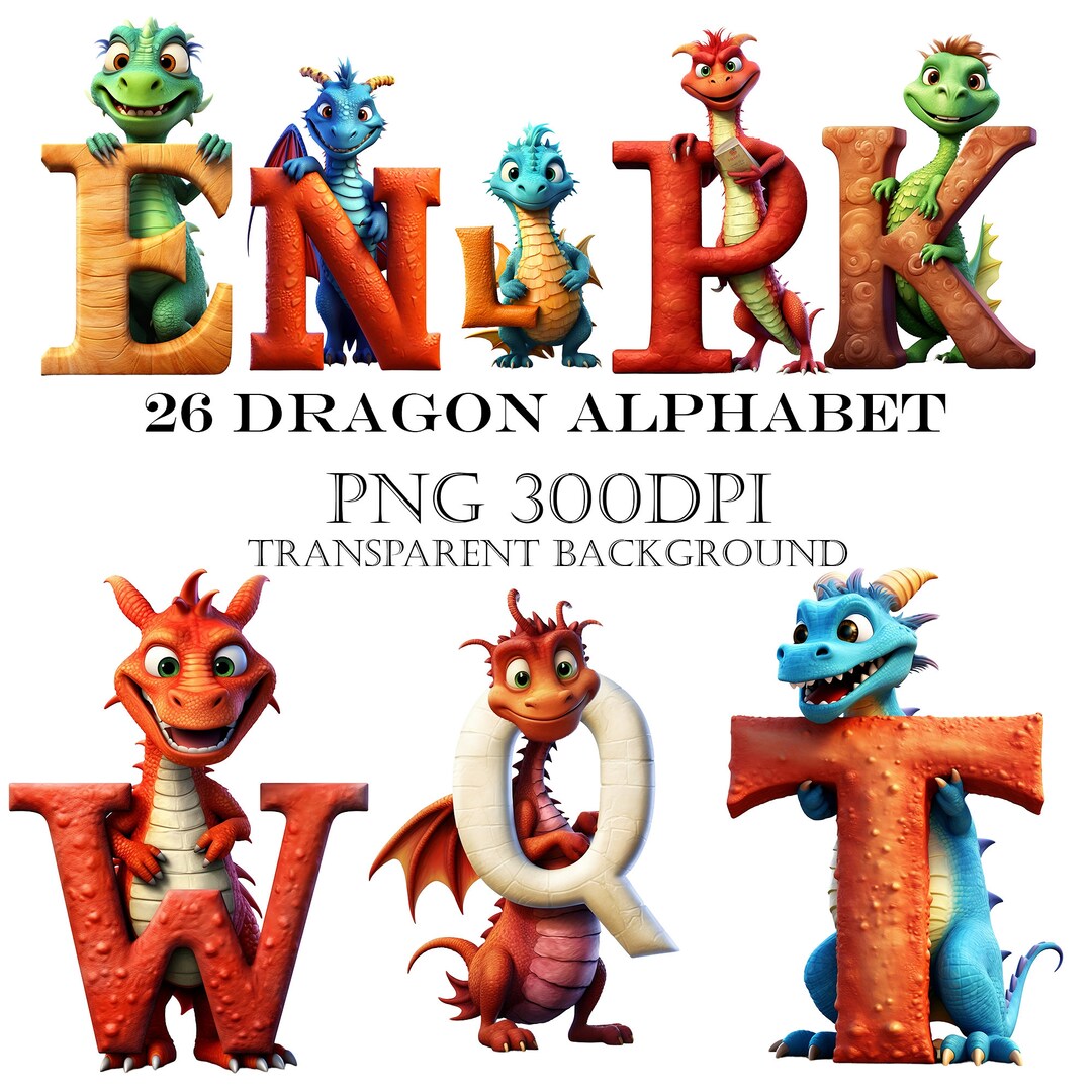 Dragon Alphabet PNG for Dragon Printable and Digital Arts and Crafts ...