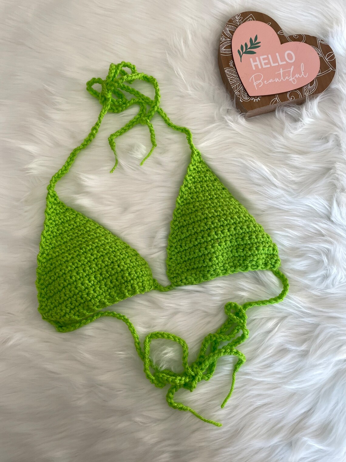Crochet Adjustable Crochet Bikini Top/lime Green/made to Order - Etsy