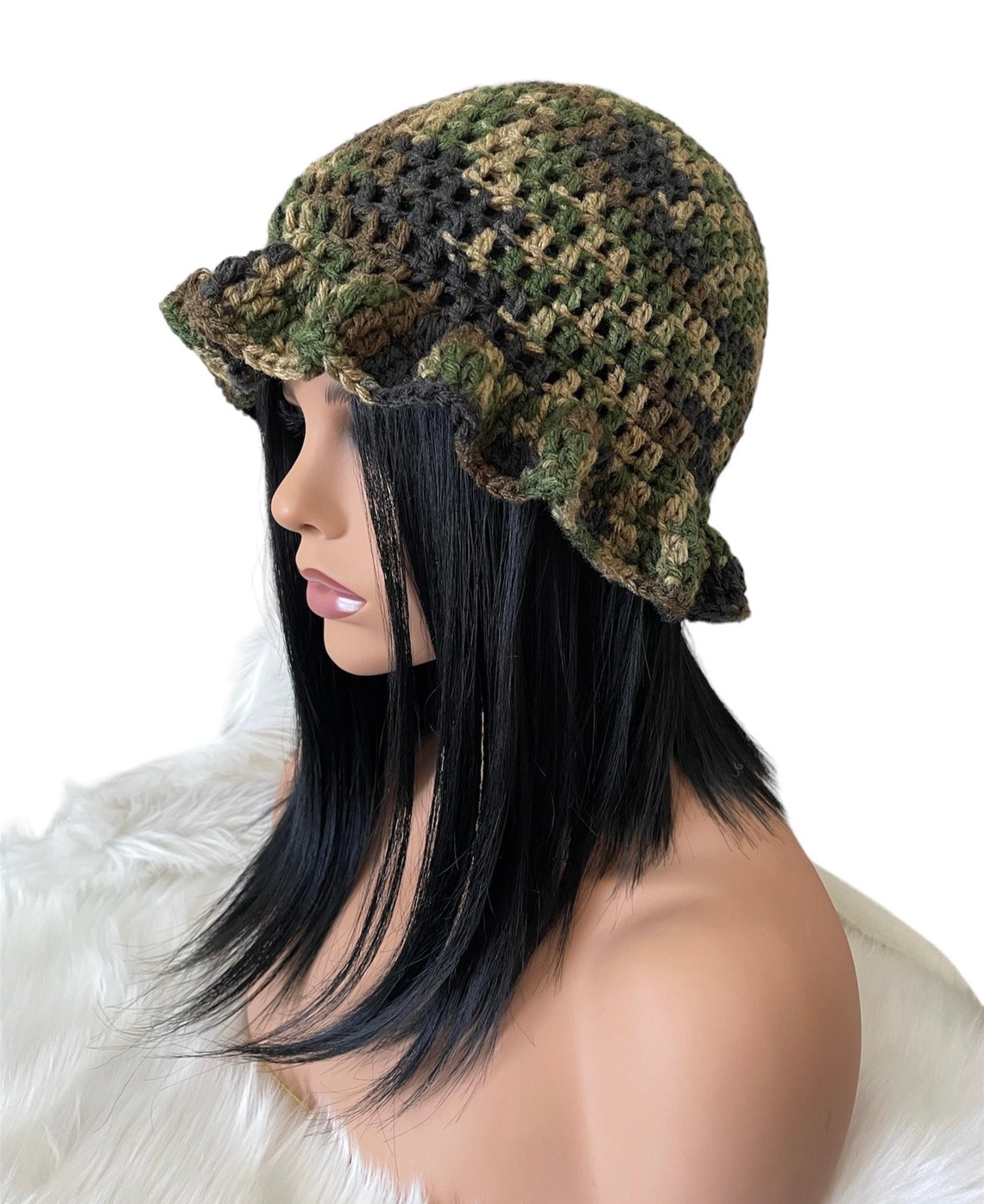 Crochet Camo Ruffle Hat/crochet Camouflage Ruffle Hat - Etsy