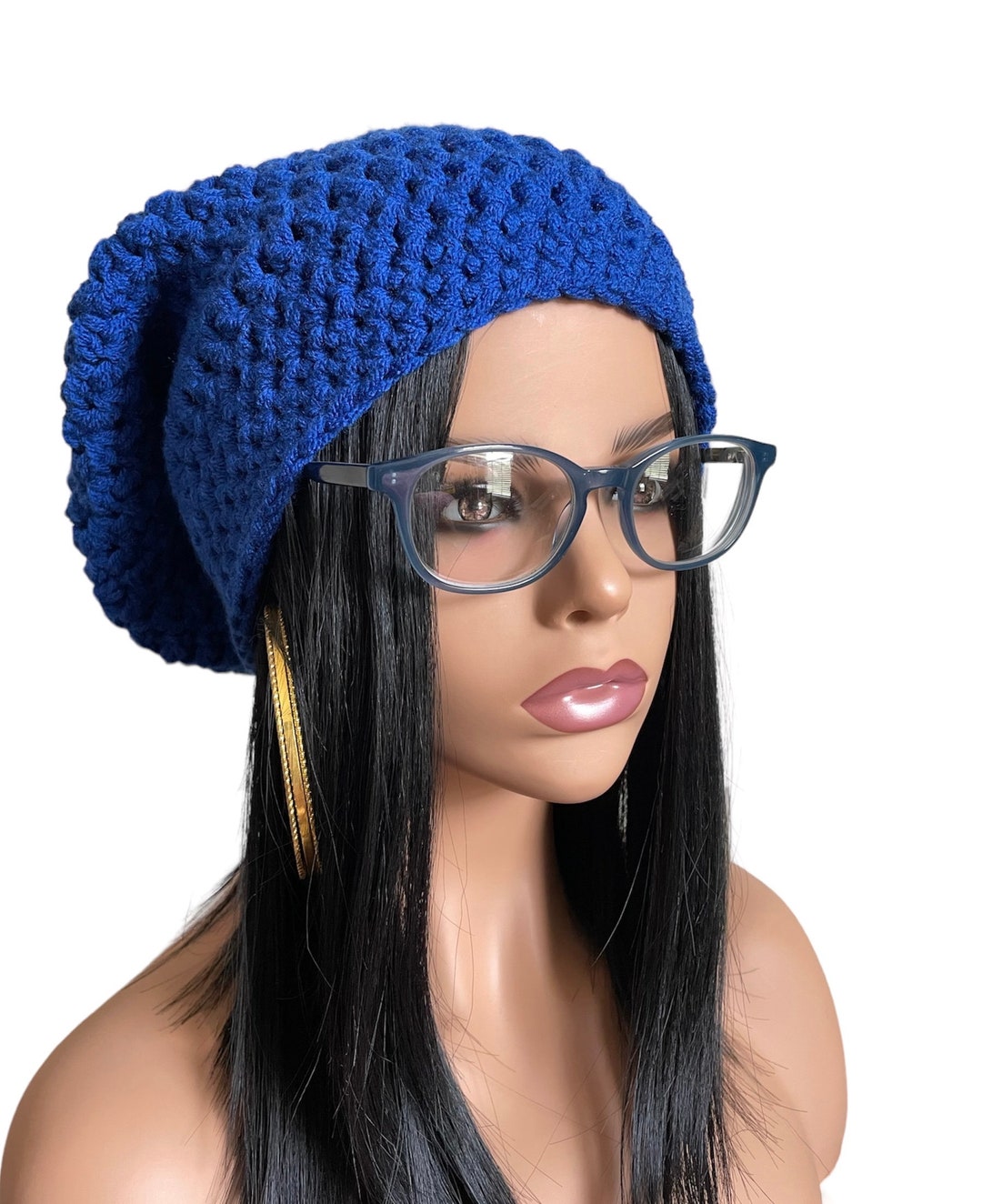 Crochet Chunky Warm Long Oversized Slouchy Hat/beanie Hat/unisex/blue ...