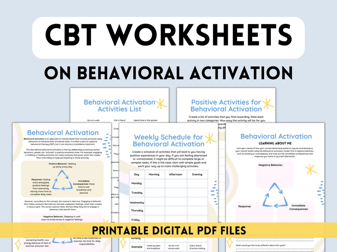 CBT Worksheets Behavioral Activation Cognitive Behavioral Etsy