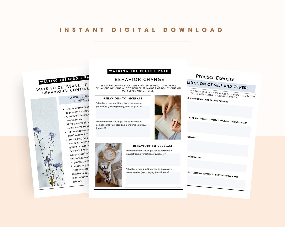 DBT Bundle: Walking the Middle Path Worksheets & Handouts, DBT Skills ...