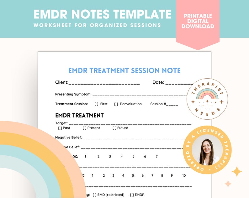 EMDR Resource: EMDR Notes Template EMDR Worksheets, Trauma Therapy ...