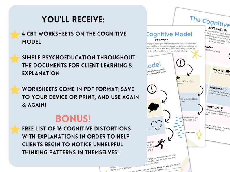 CBT Worksheets Therapy Tools for Teens and Adults Counseling - Etsy