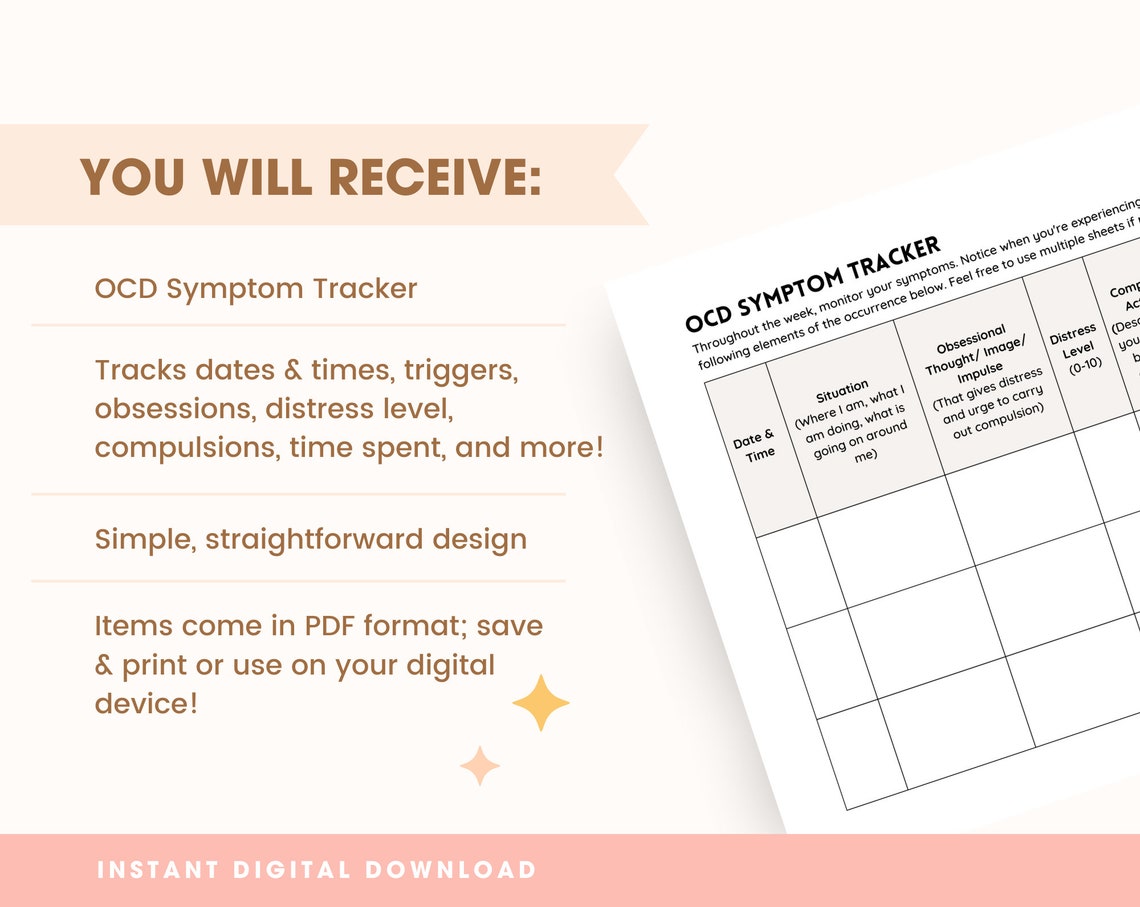 OCD Symptom Tracker OCD Worksheet for Therapists, Counselors, Social ...