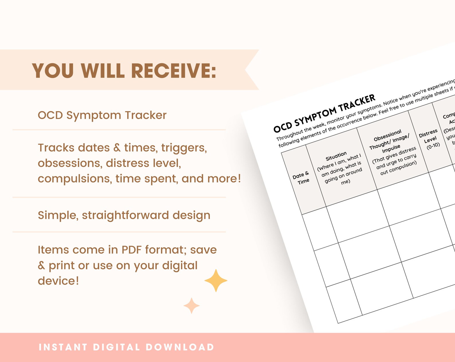 OCD Symptom Tracker OCD Worksheet for Therapists, Counselors, Social ...