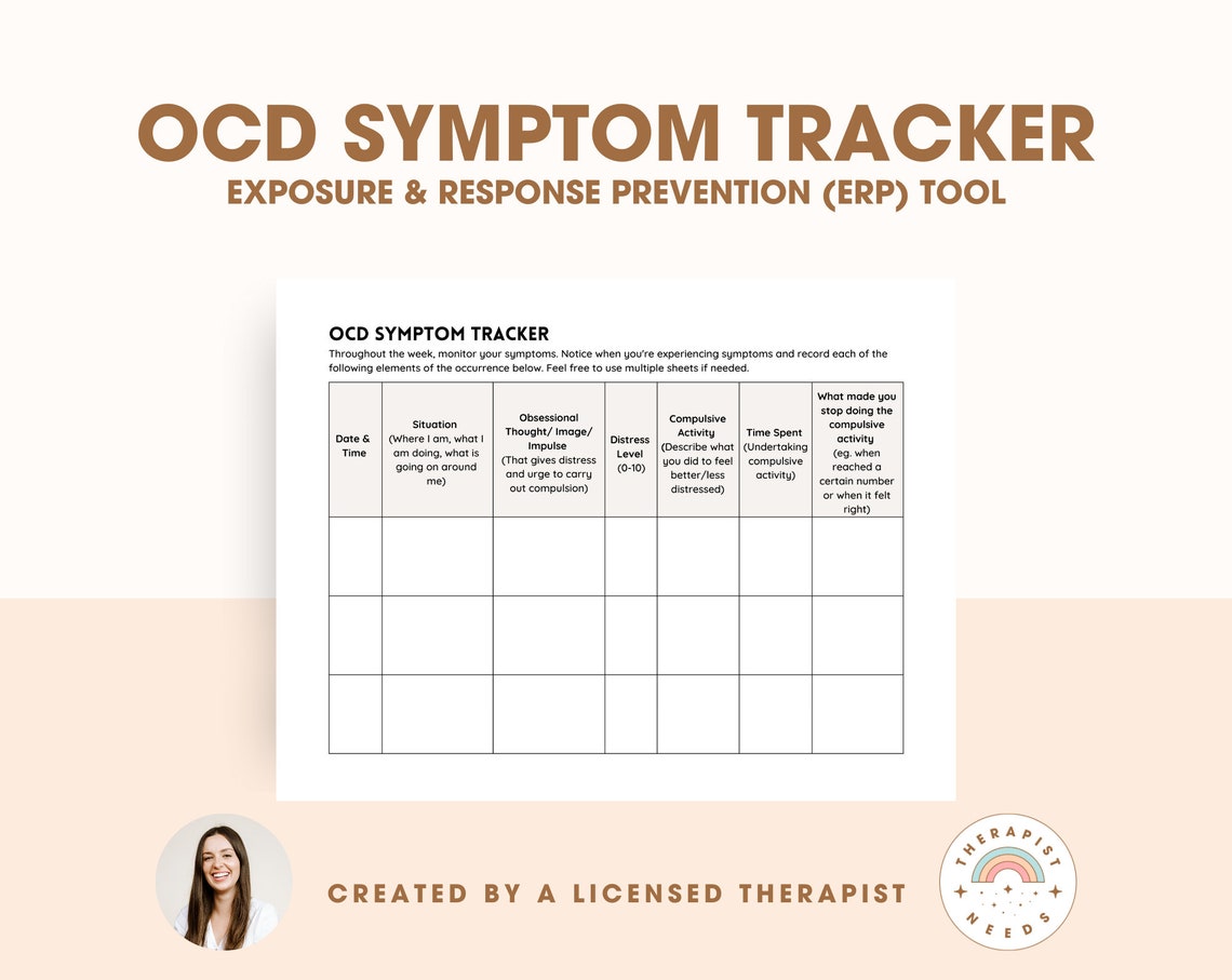 OCD Symptom Tracker OCD Worksheet for Therapists, Counselors, Social ...