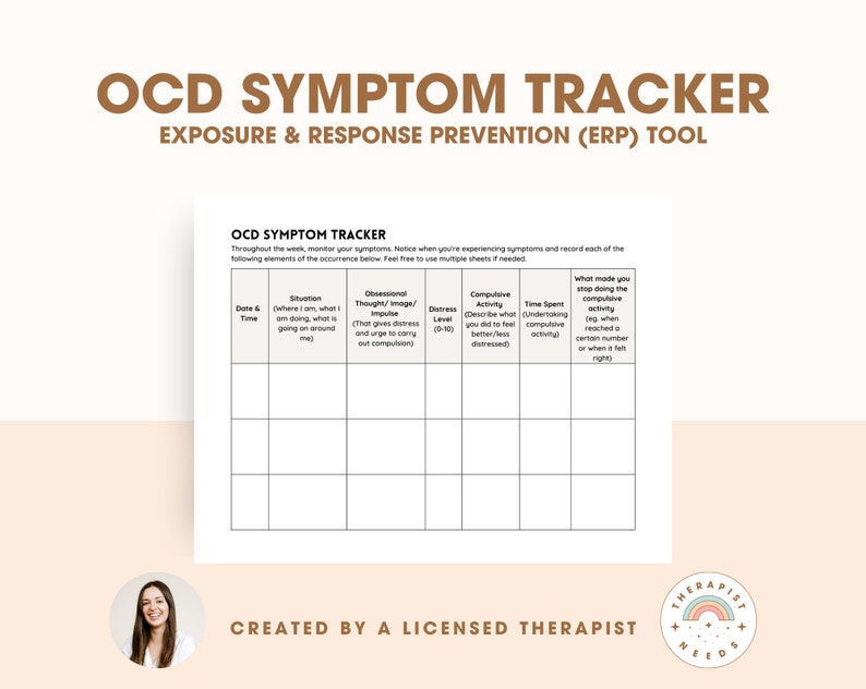 OCD Symptom Tracker OCD Worksheet for Therapists, Counselors, Social ...