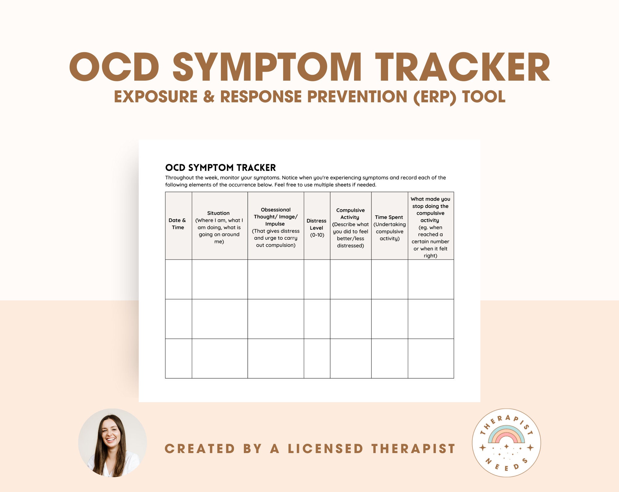 OCD Symptom Tracker | OCD Worksheet for Therapists, Counselors, Social ...