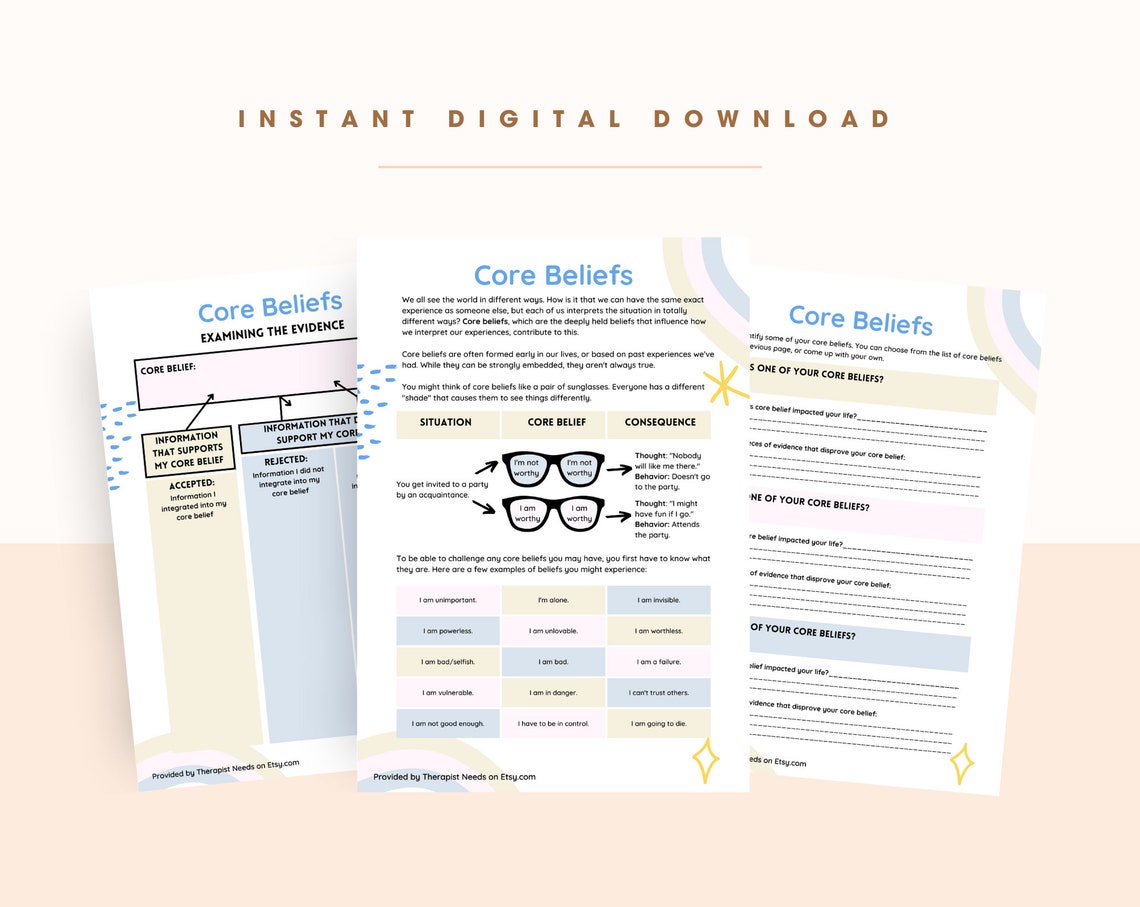 CBT Worksheets: Core Beliefs Therapy Worksheet for Teens and Adults ... CBT Worksheets: Core Beliefs Therapy Worksheet for Teens and Adults ...