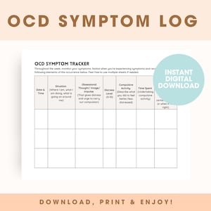OCD Symptom Tracker | OCD Worksheet for Therapists, Counselors, Social ...