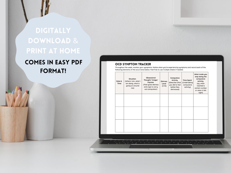 OCD Symptom Tracker OCD Worksheet for Therapists, Counselors, Social ...
