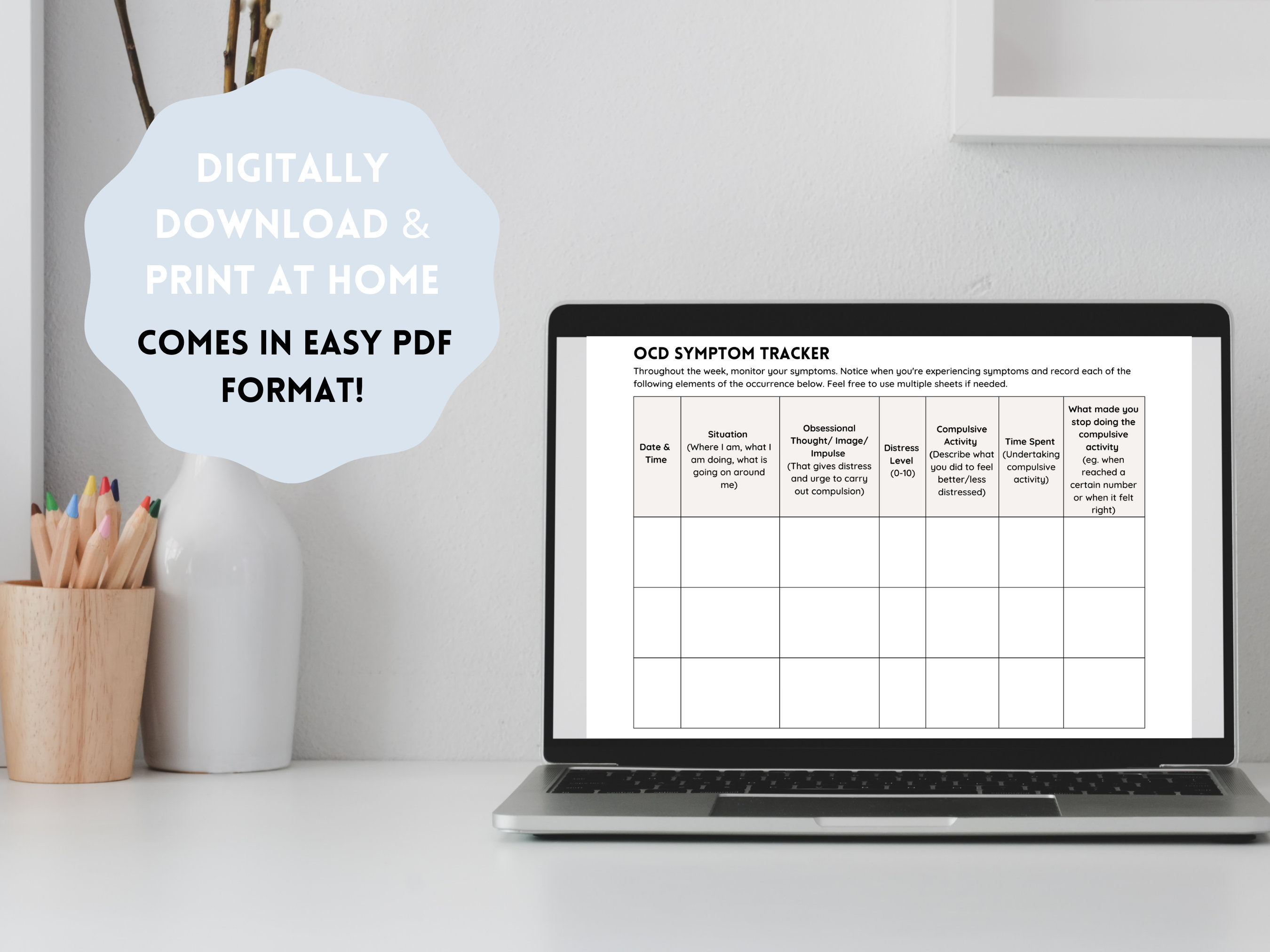 OCD Symptom Tracker OCD Worksheet for Therapists, Counselors, Social ...