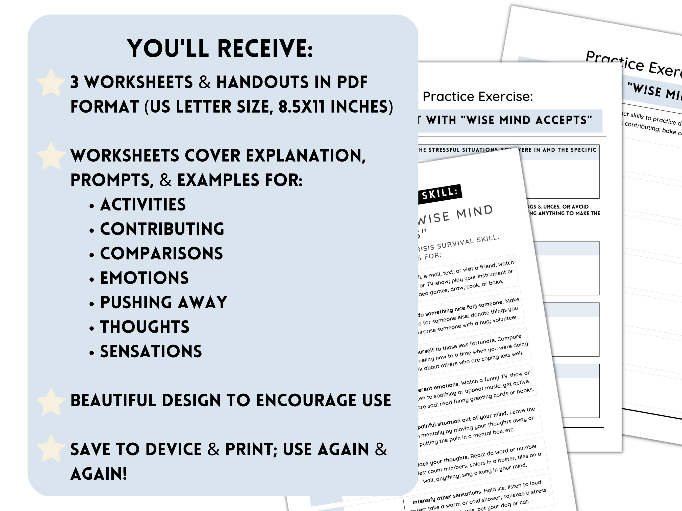 DBT ACCEPTS Skill Training Worksheets & Handouts DBT Skills - Etsy