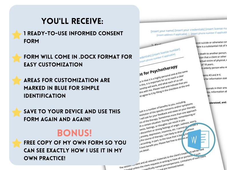 Informed Consent Form for Therapists, Counselors, Psychotherapists ...