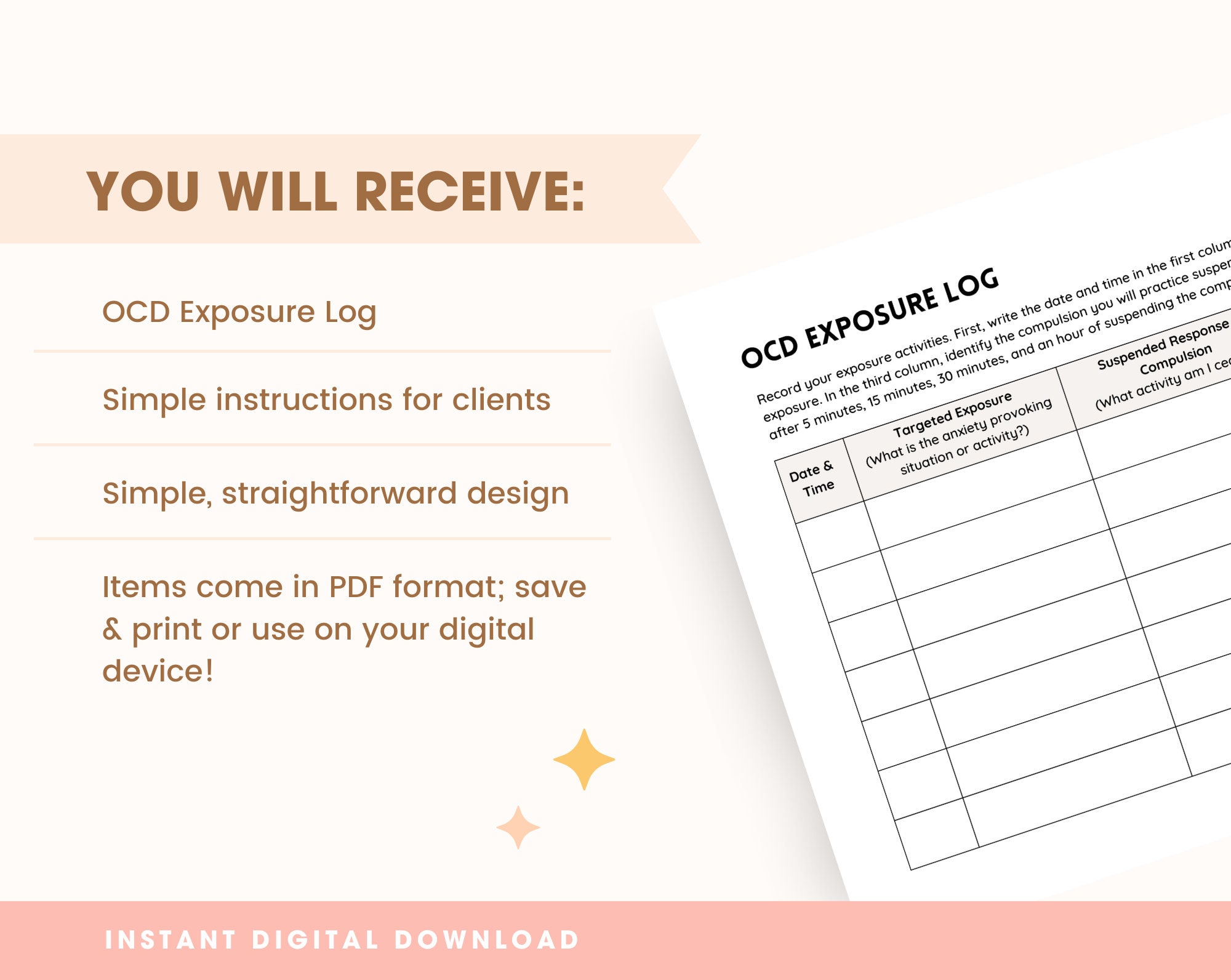OCD Exposures Log Tracker OCD Worksheet for Therapists, Counselors ...