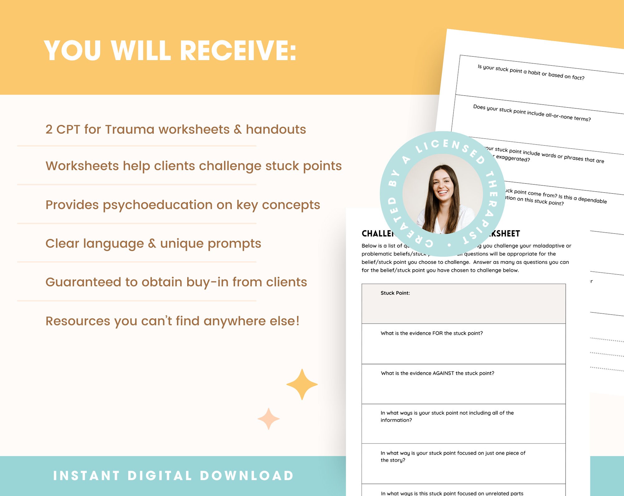 CPT for Trauma Worksheets & Handouts on Challenging Stuck Points ...