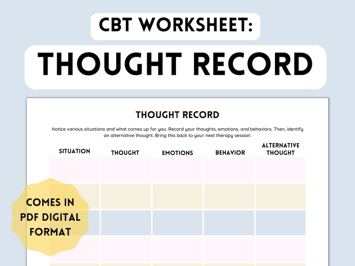 CBT Thought Record CBT Worksheet Therapy Tools for Teens and - Etsy CBT Thought Record CBT Worksheet Therapy Tools for Teens and - Etsy