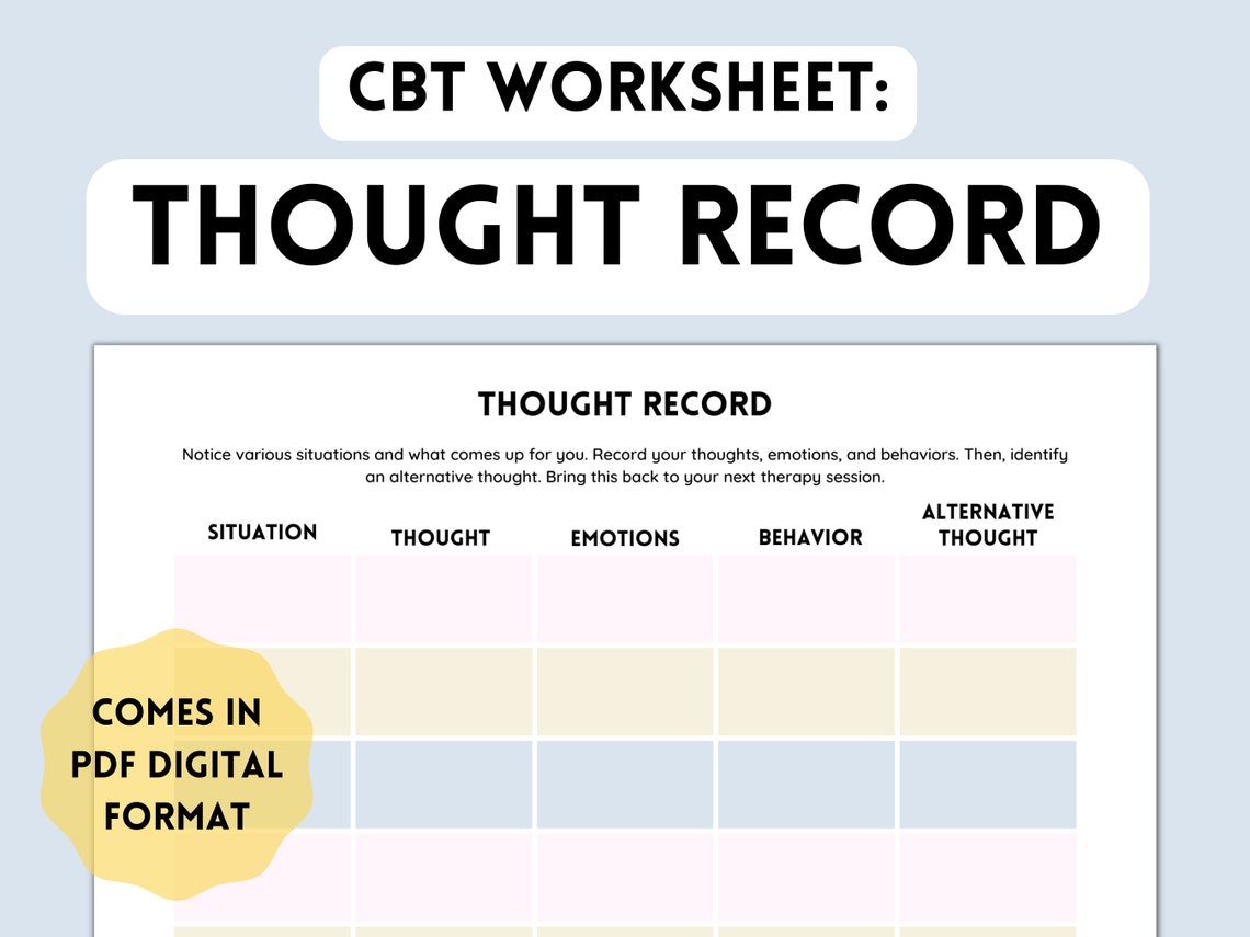 CBT Thought Record CBT Worksheet Therapy Tools For Teens And Etsy