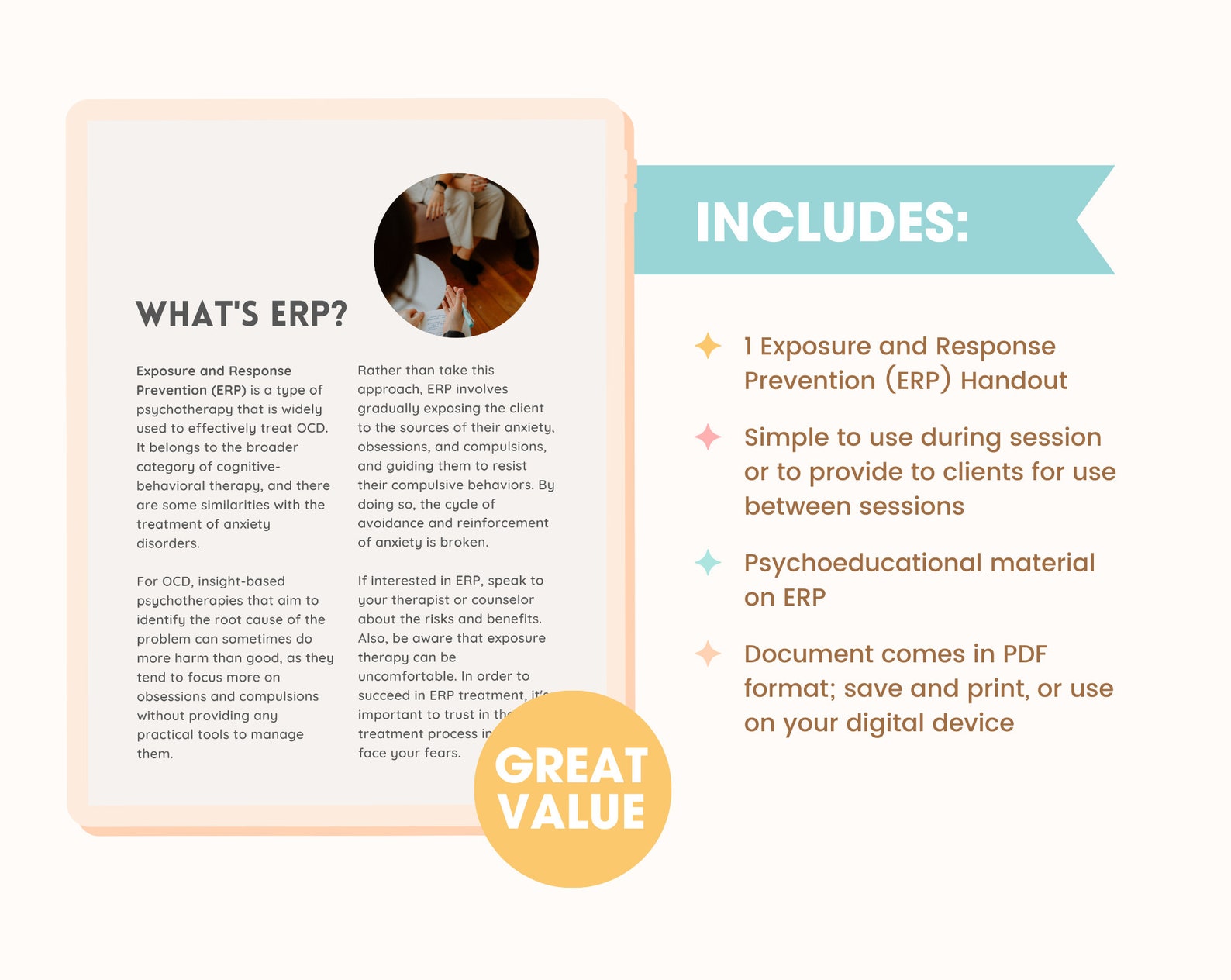 OCD & ERP Handout OCD Worksheet for Therapists, Counselors, Social ...