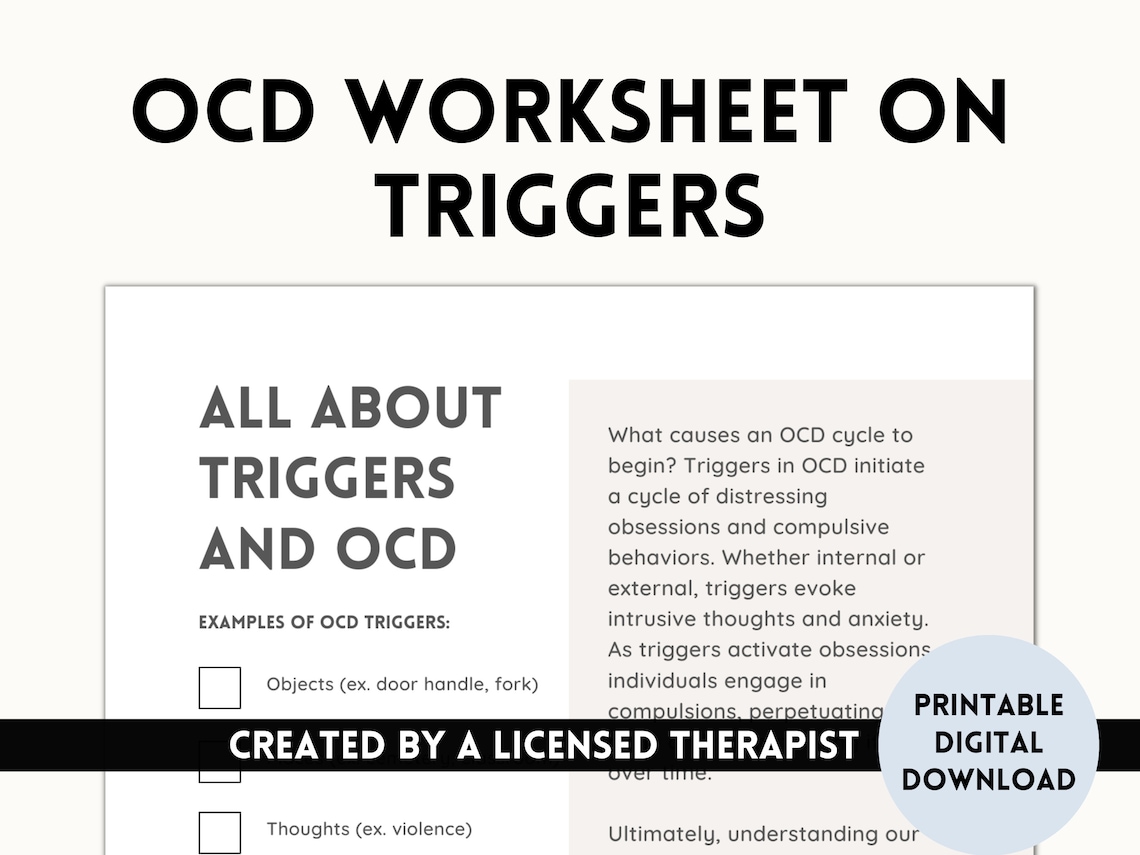 OCD Triggers Worksheet OCD Handout for Therapists - Etsy