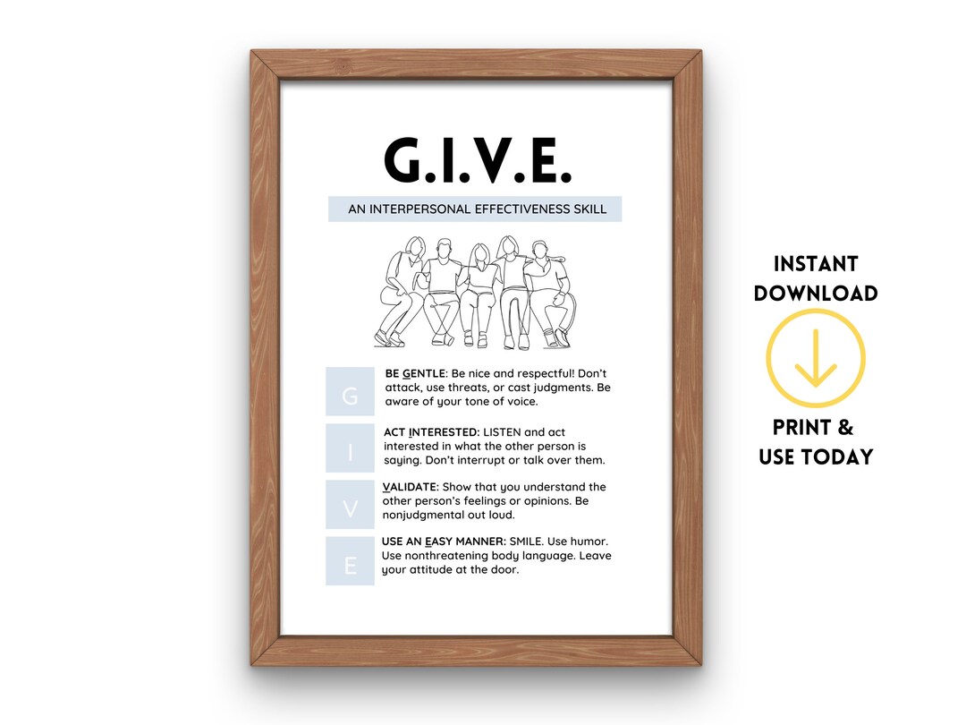 DBT Poster: GIVE Skills Therapist Office Decor, Counselor Office Sign ...