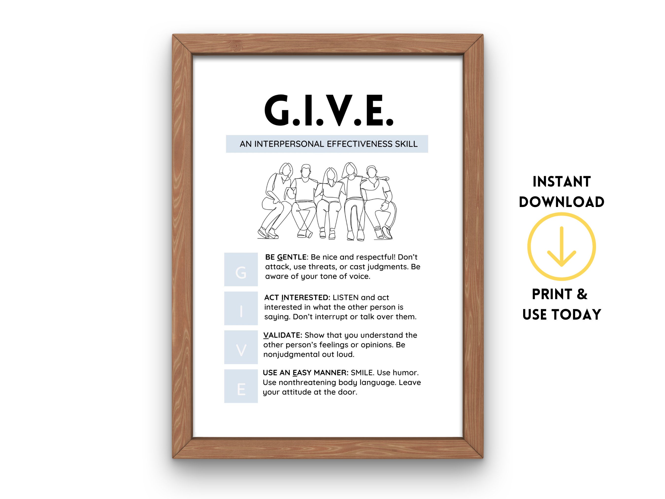 DBT Poster: GIVE Skills Therapist Office Decor, Counselor Office Sign ...