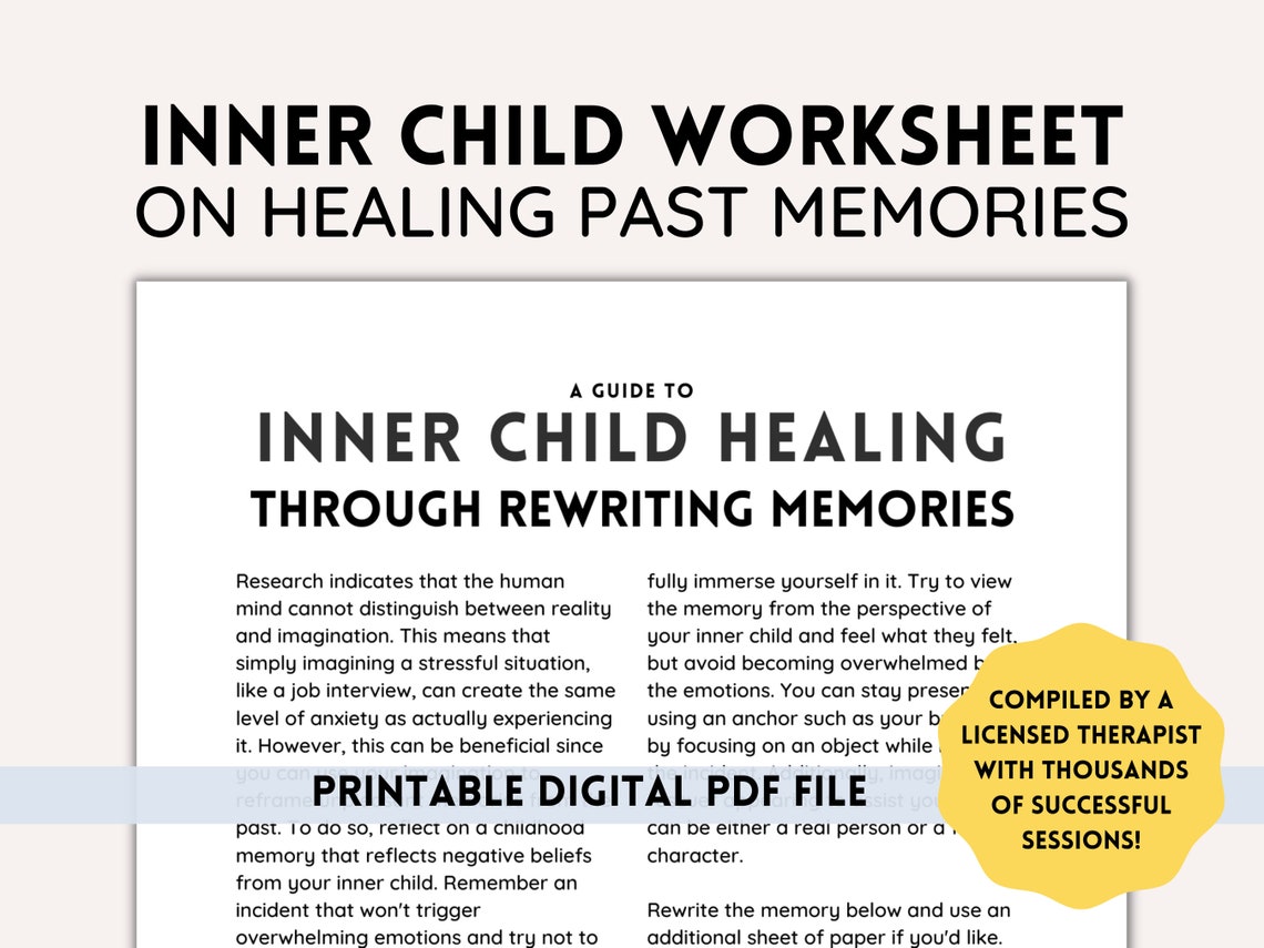 Inner Child Worksheet on Rewriting Memories for Healing Therapy ...