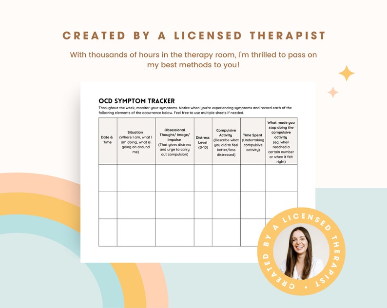 OCD Symptom Tracker OCD Worksheet for Therapists, Counselors, Social ...