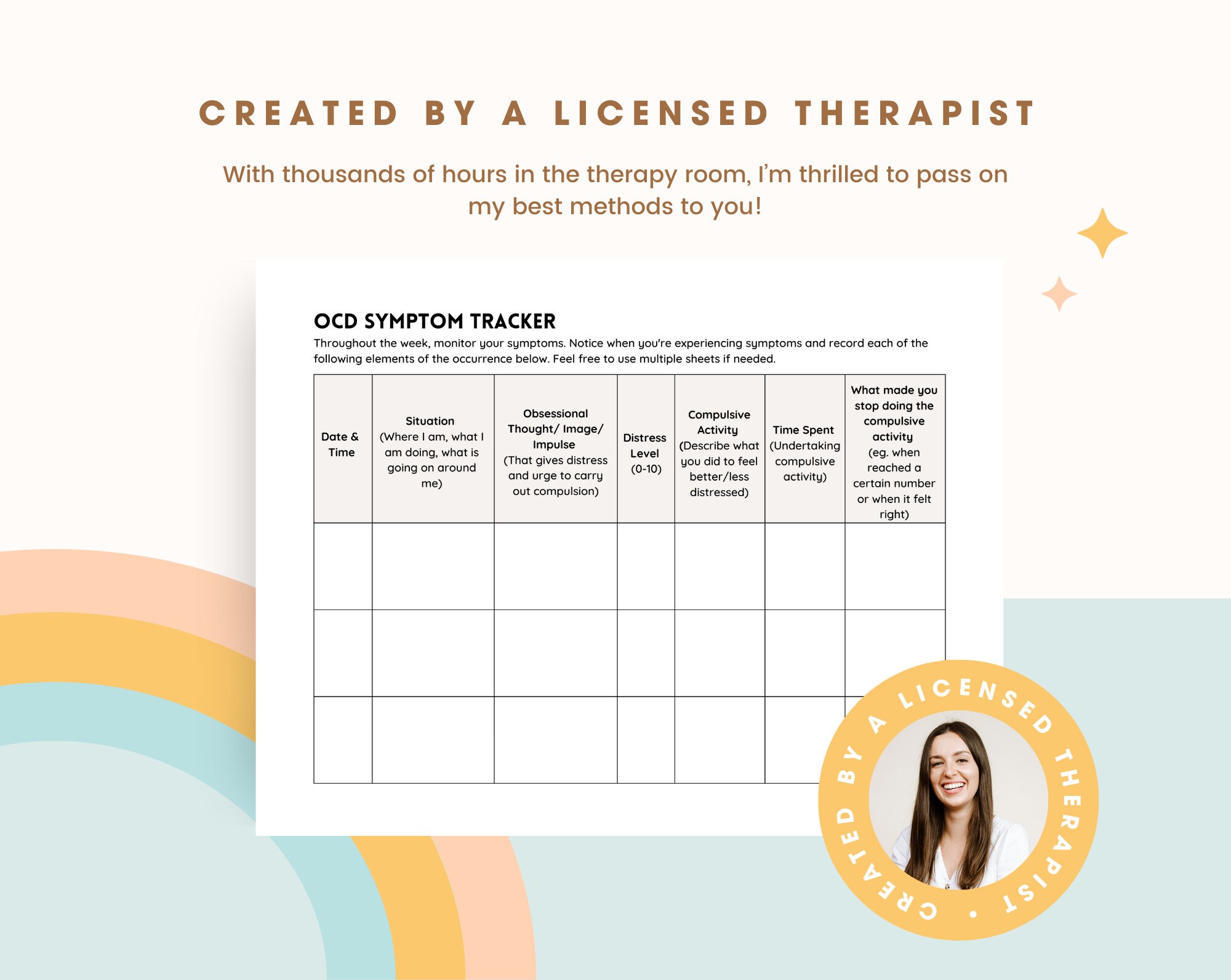 OCD Symptom Tracker OCD Worksheet for Therapists, Counselors, Social ...