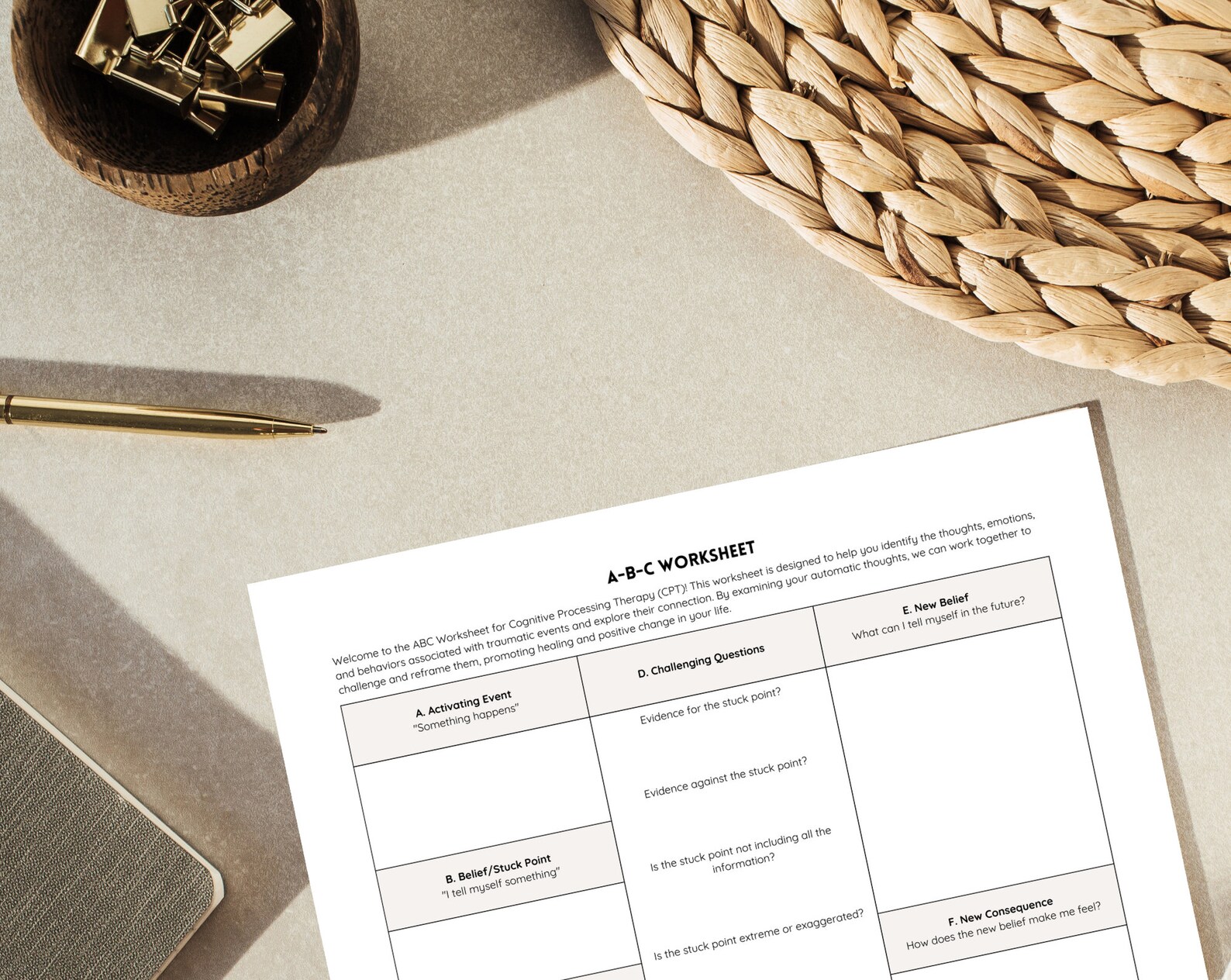 ABC Worksheet: CPT for Trauma Tools & Handouts for Stuck Points ...