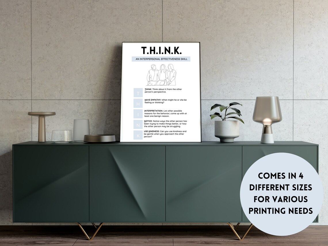 DBT Poster: THINK Skills Therapist Office Decor, Counselor Office Sign ...