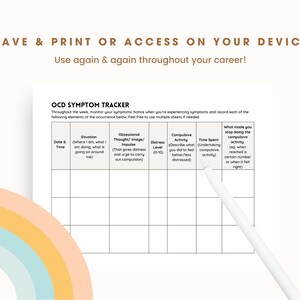 OCD Symptom Tracker | OCD Worksheet for Therapists, Counselors, Social ...