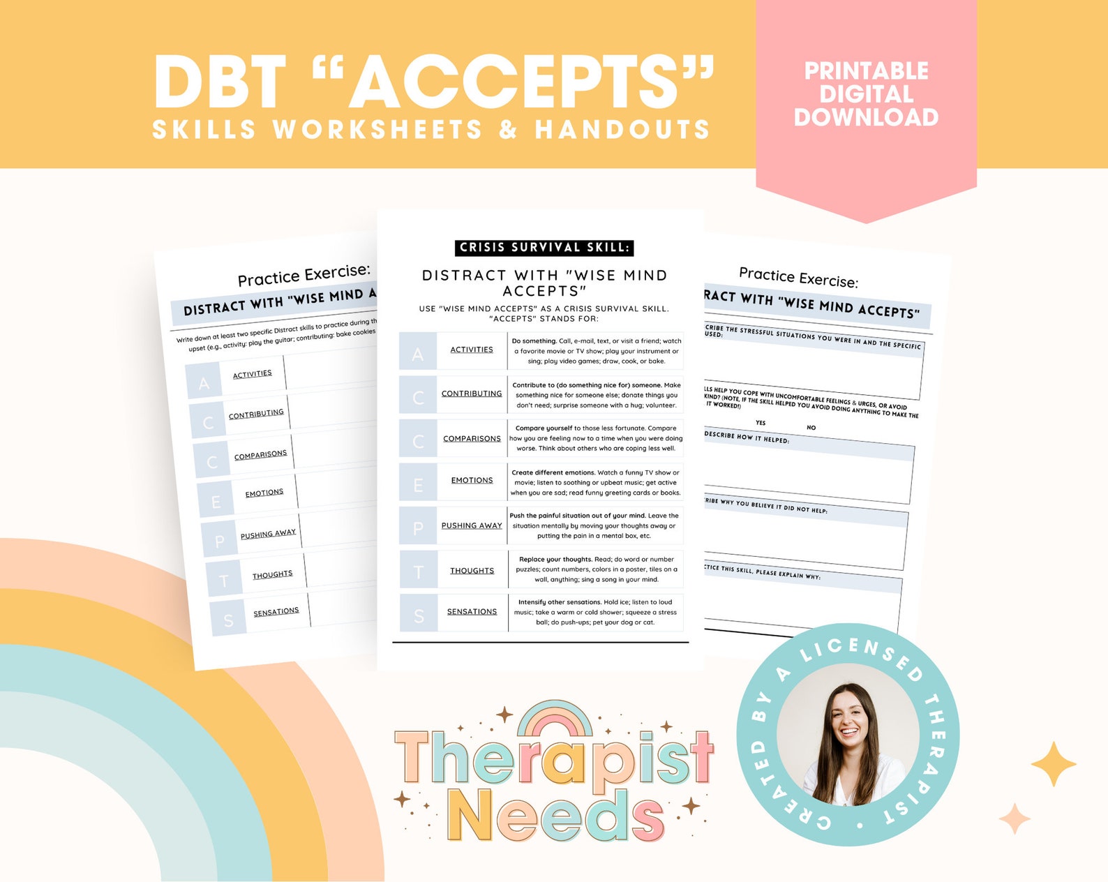 DBT ACCEPTS Skill Training Worksheets & Handouts, DBT Skills Curriculum ...