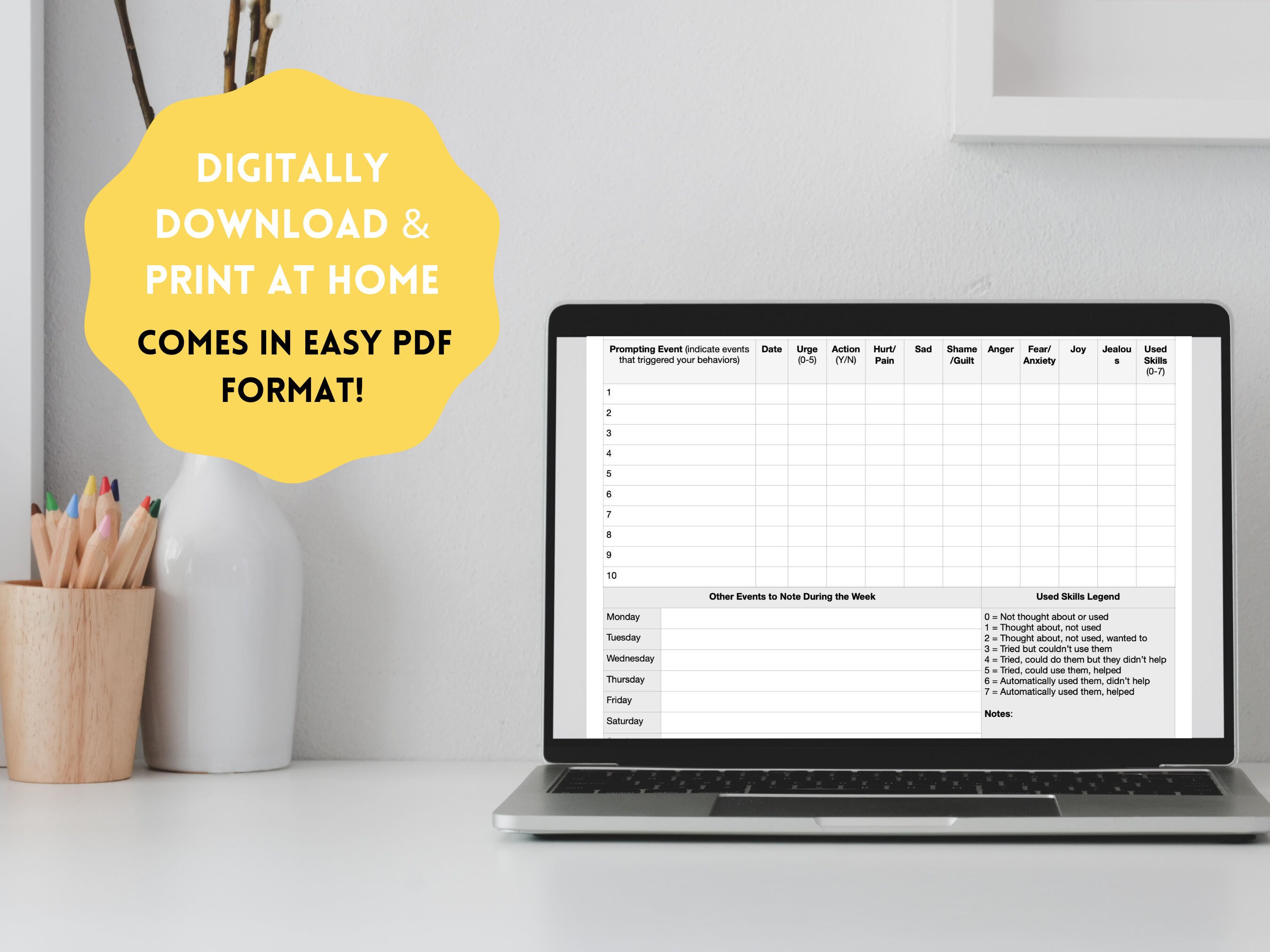 DBT Diary Card DBT Skills Tracker Therapy Worksheets & - Etsy Canada