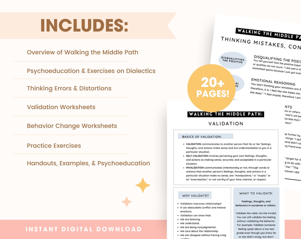 DBT Bundle: Walking the Middle Path Worksheets & Handouts, DBT Skills ...