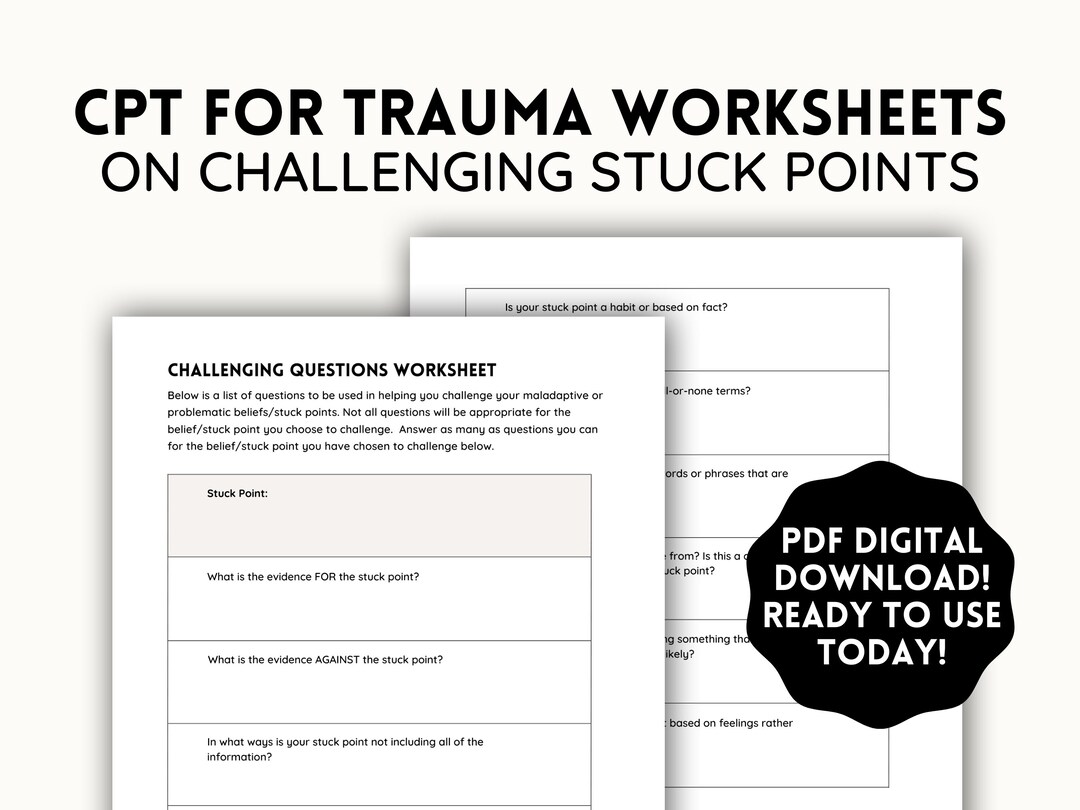 CPT for Trauma Worksheets & Handouts on Challenging Stuck - Etsy