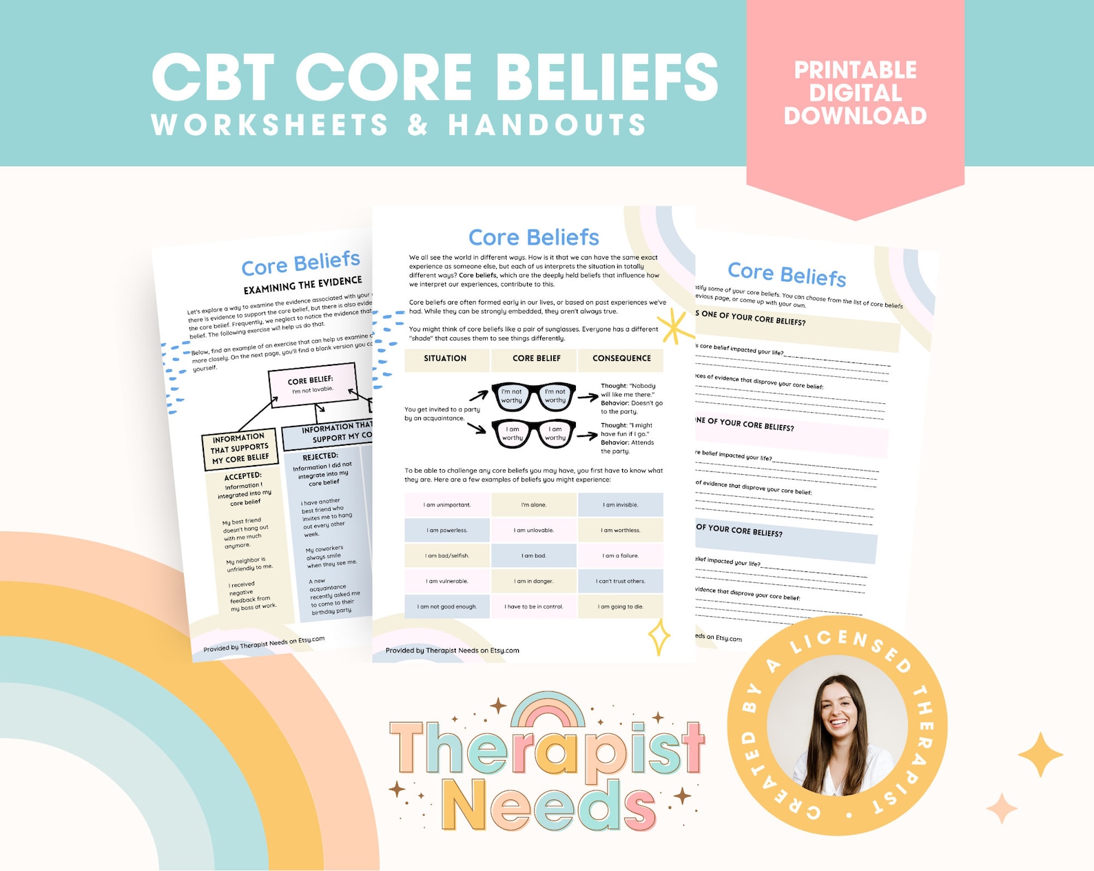 CBT Worksheets: Core Beliefs Therapy Worksheet for Teens and Adults ...