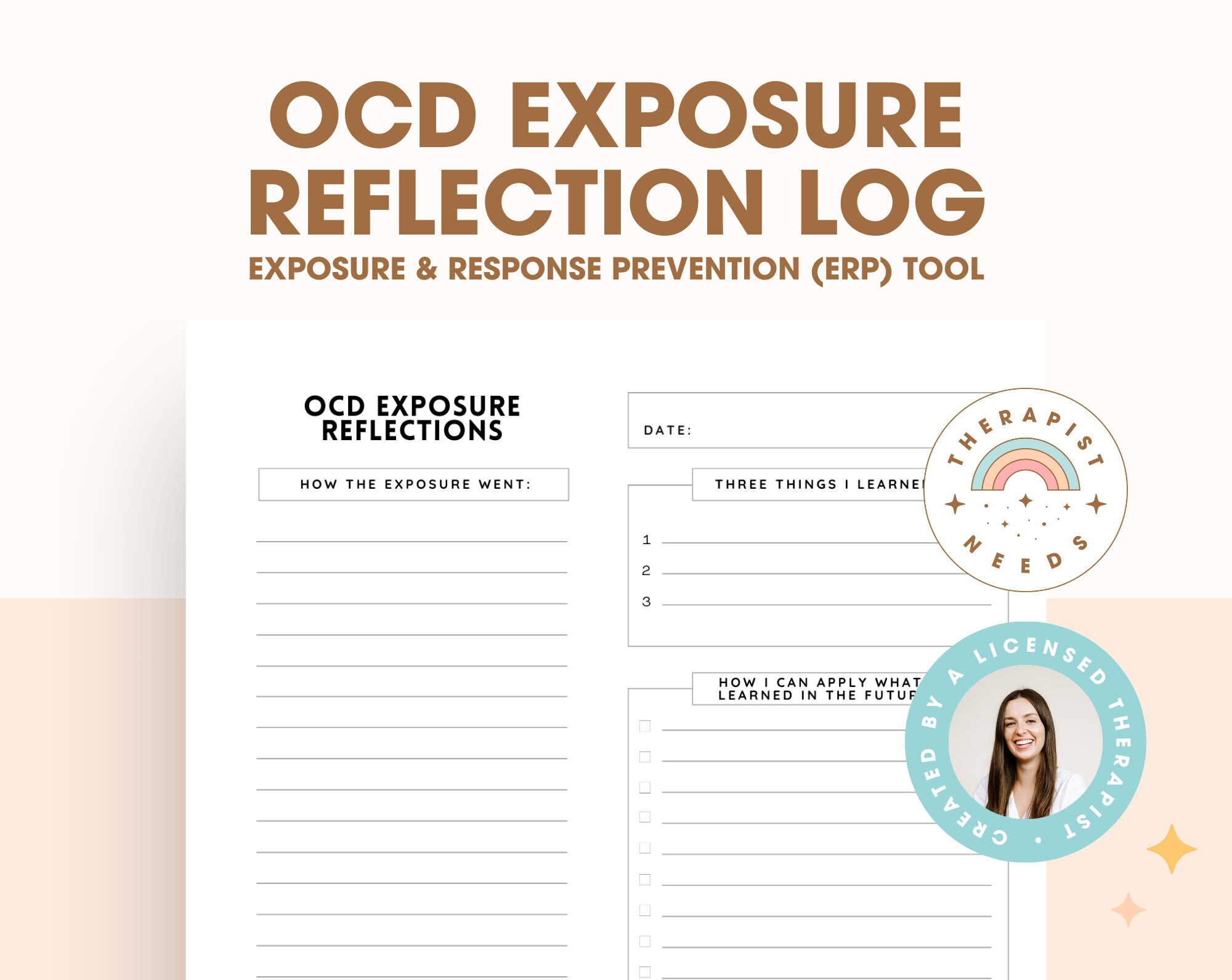 OCD Exposure Reflection Log Worksheet OCD Handout for Therapists ...