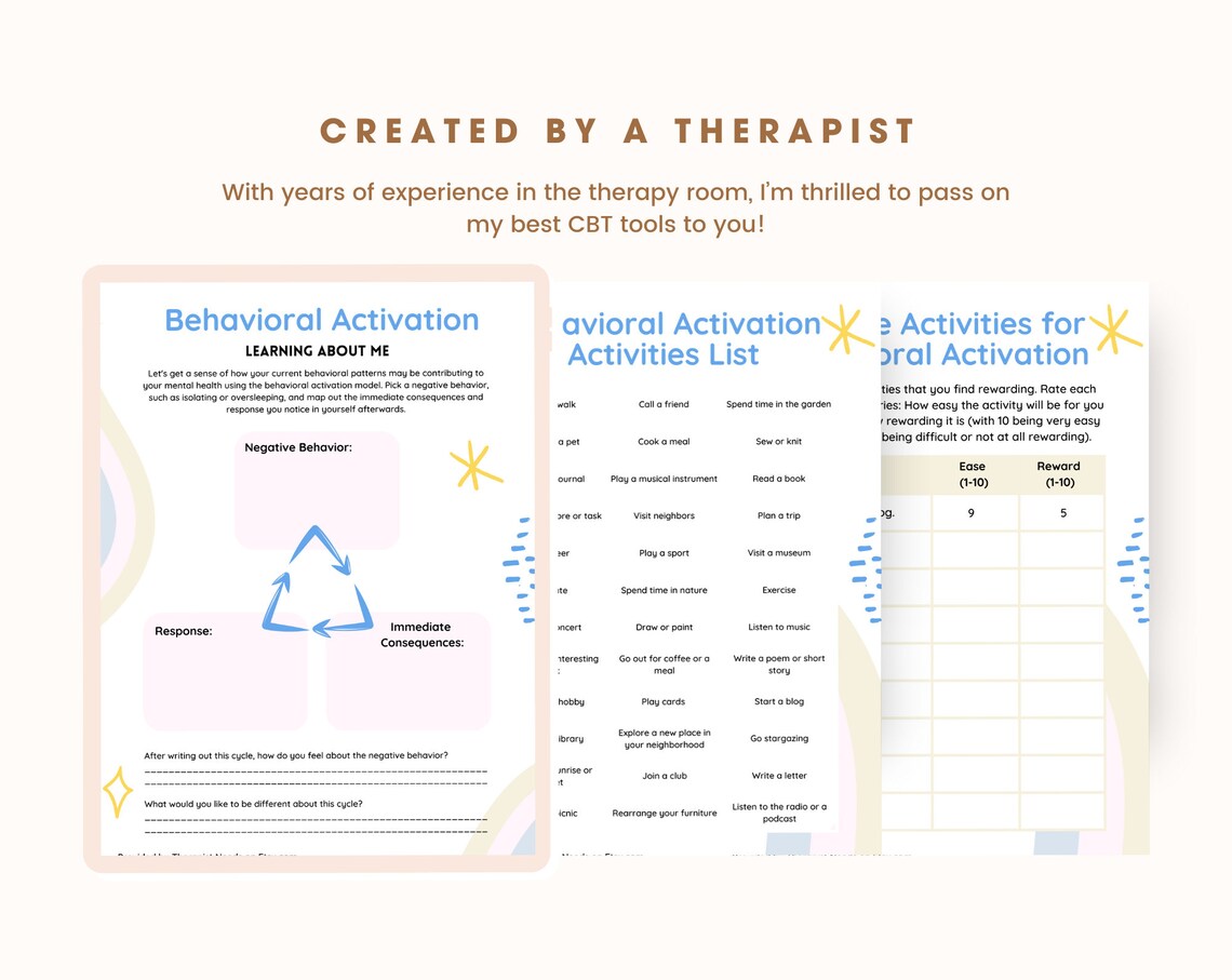CBT Worksheets: Behavioral Activation Cognitive Behavioral Therapy for ...