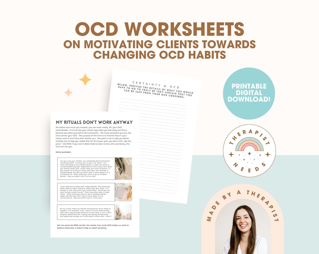 OCD Therapy Worksheets, OCD Handout for Therapists, Counselors, Social ...