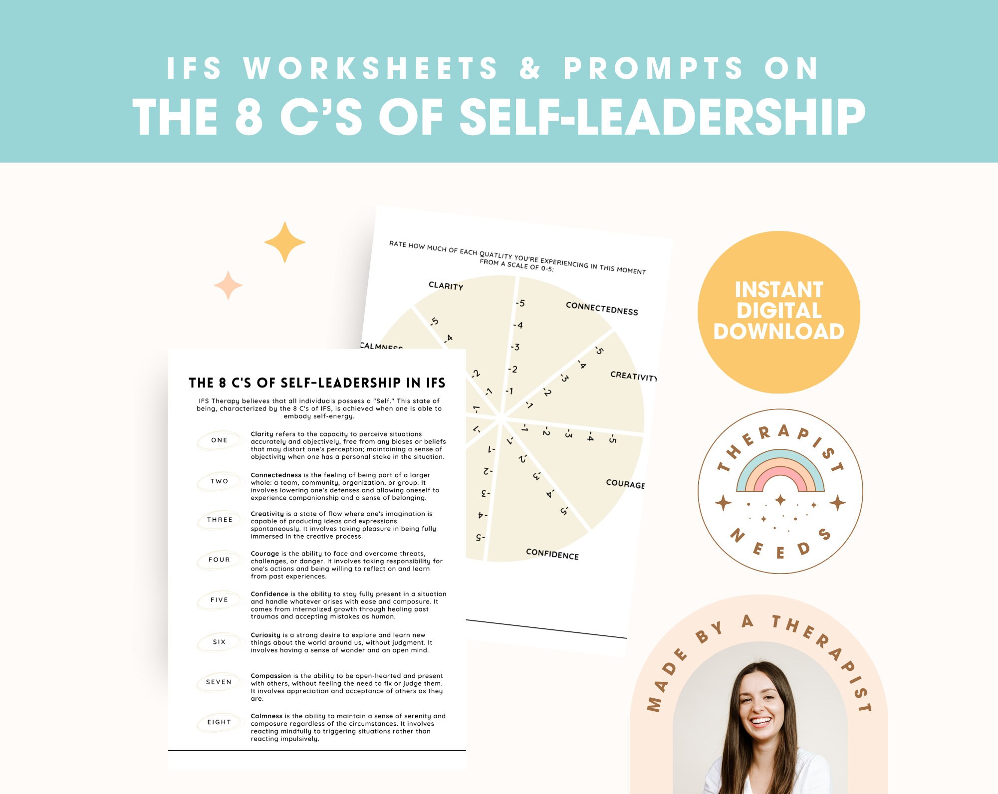 IFS Worksheets: 8 C's of Self! Internal Family Systems Therapy Exercise ...