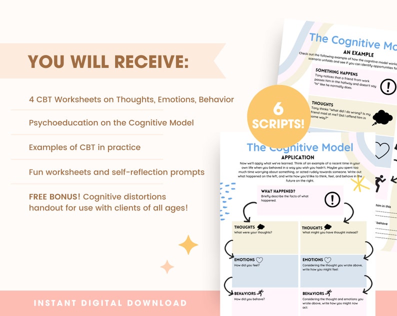 CBT Worksheets Therapy Tools for Teens and Adults, Counseling Handout ...
