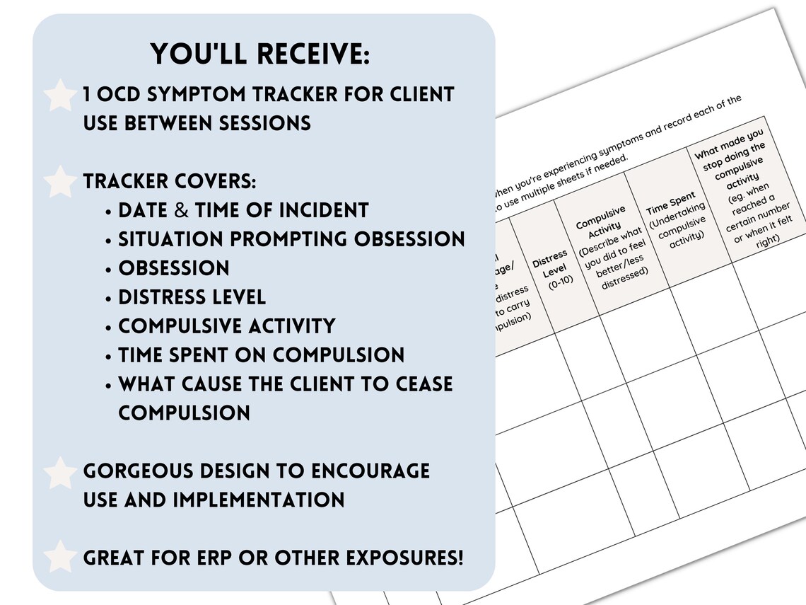 OCD Symptom Tracker OCD Worksheet for Therapists, Counselors, Social ...