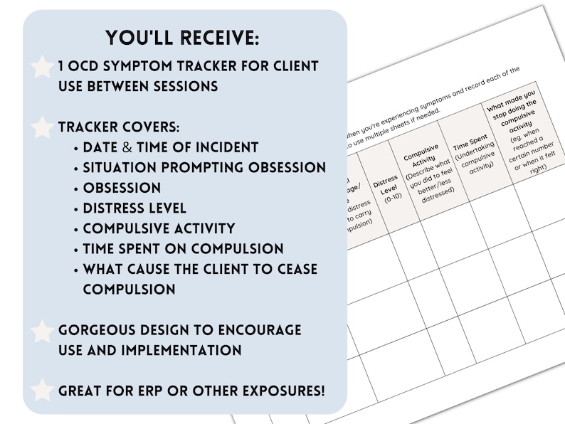 OCD Symptom Tracker OCD Worksheet for Therapists, Counselors, Social ...