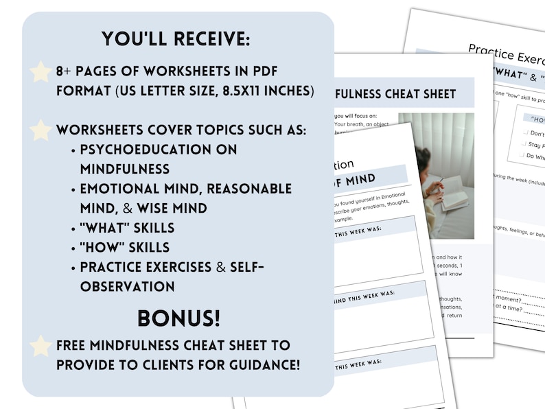 DBT Skills Training Worksheets & Handouts: Mindfulness DBT - Etsy